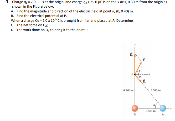 Solved Charge Q1=7 is at the origin, and charge Q2 = 25 is | Chegg.com