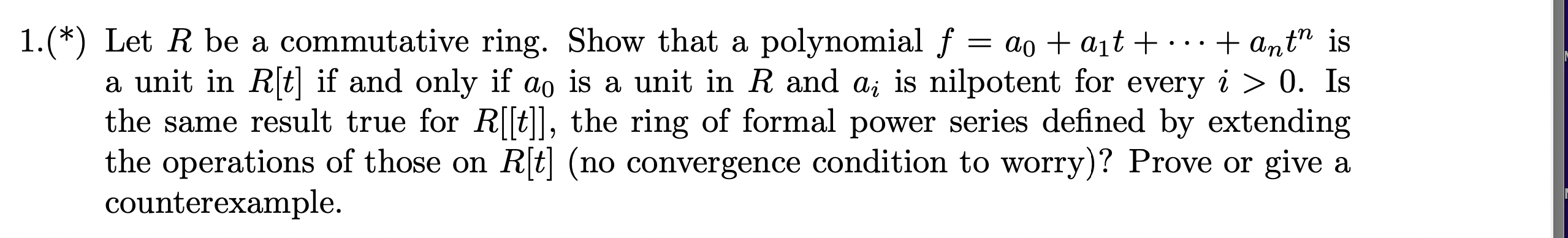 Solved (*) Let R be a commutative ring. Show that a | Chegg.com