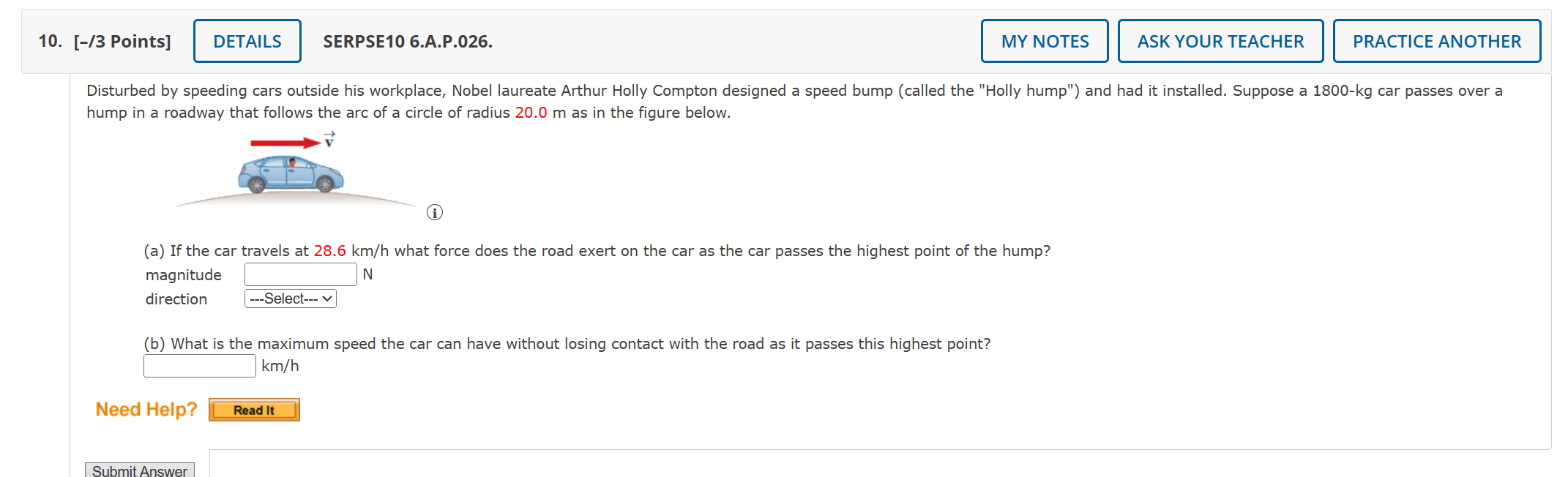 Solved hump in a roadway that follows the arc of a circle of | Chegg.com