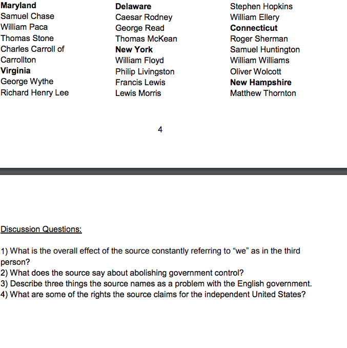 Solved In Congress, July 4, 1776 The unanimous Declaration | Chegg.com