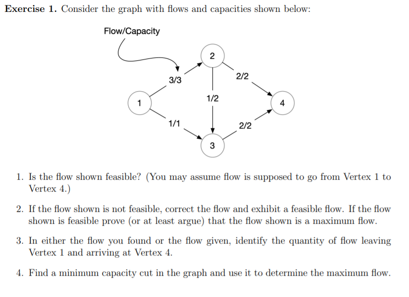 Solved Exercise 1. Consider the graph with flows and | Chegg.com