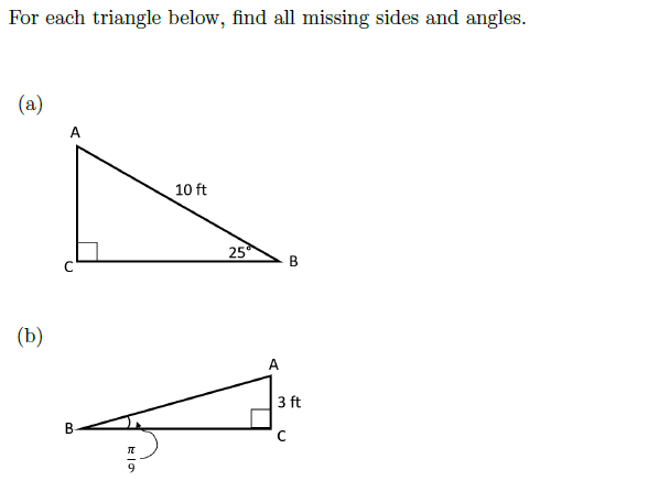 Solved For each triangle below, find all missing sides and | Chegg.com