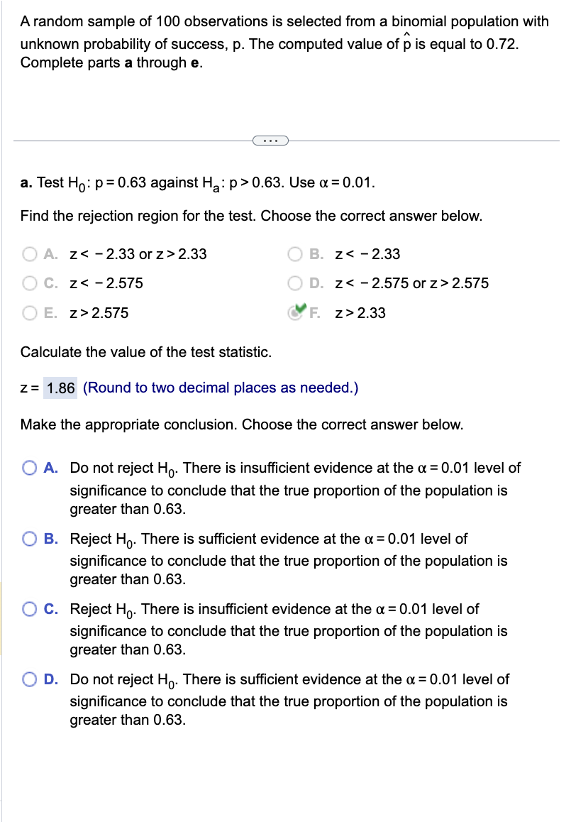 Solved A random sample of 100 observations is selected from | Chegg.com