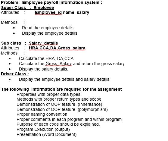 Solved Problem: Employee payroll Information system : | Chegg.com