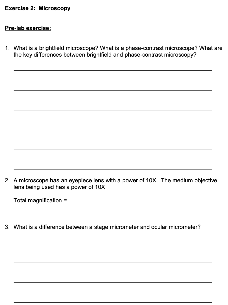 Solved Pre-lab exercise: 1. What is a brightfield | Chegg.com