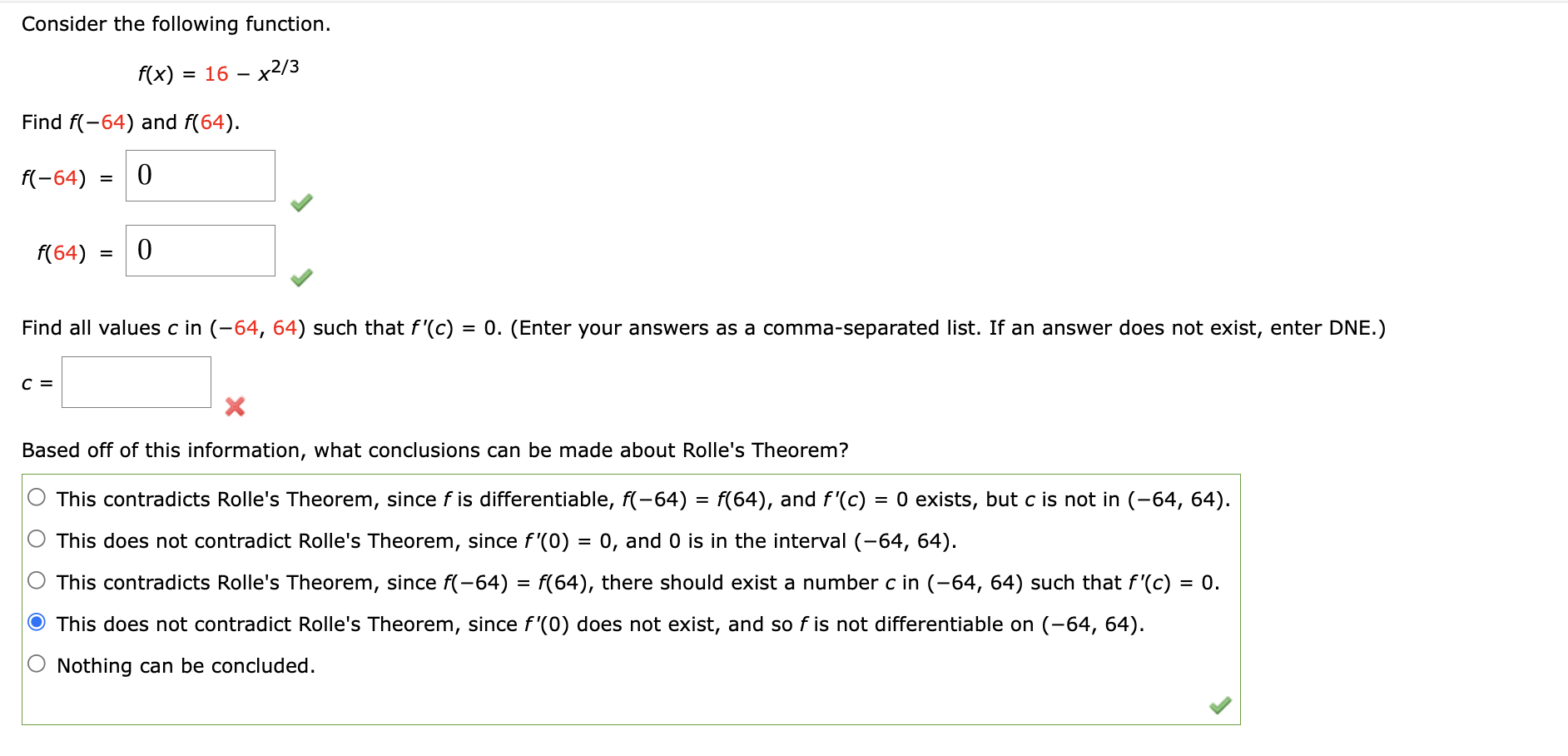Solved Consider the following function. f(x)=16−x2/3 Find | Chegg.com
