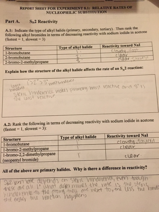 Solved REPORT SHEET FOR EXPERIMENT 8.1: RELATIVE RATES OF | Chegg.com