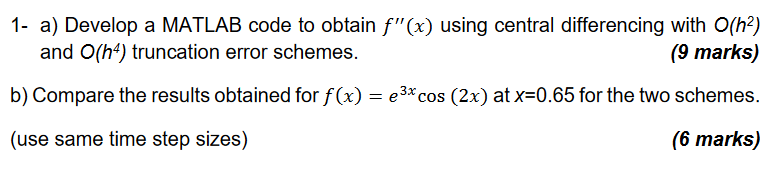 Solved 1- a) Develop a MATLAB code to obtain f"(x) using | Chegg.com