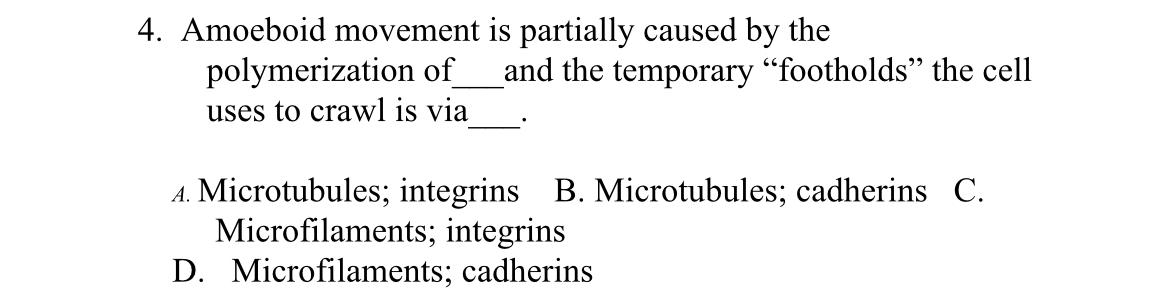 Solved 4. Amoeboid movement is partially caused by the | Chegg.com
