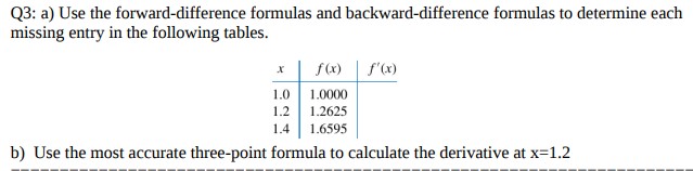 Solved Q3: a) ﻿Use the forward-difference formulas and | Chegg.com