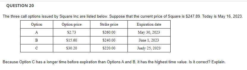Solved Because Option C has a longer time before expiration | Chegg.com