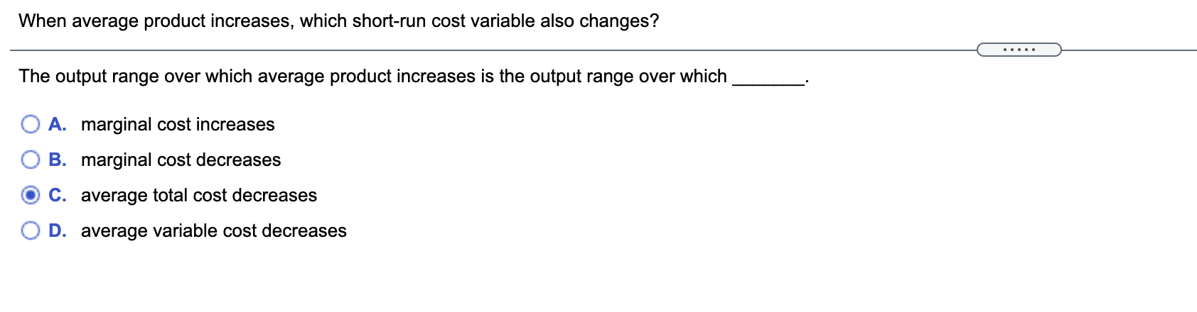 Solved When average product increases, which short-run cost | Chegg.com