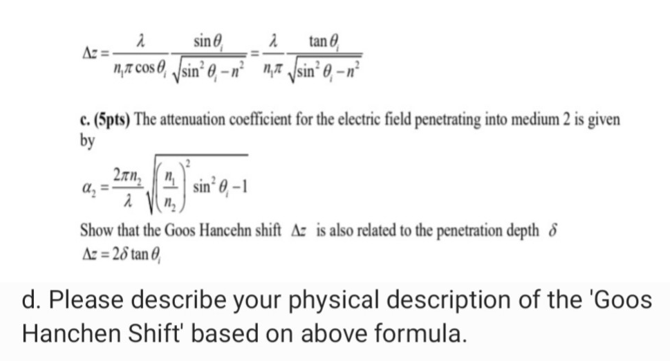 Solved PROBLEM 3 (20pts) [Goos Hänchen Shift] a. (5pts) Show | Chegg.com