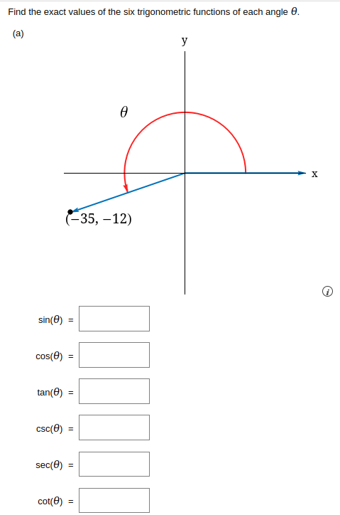 Solved Find the exact values of the six trigonometric | Chegg.com