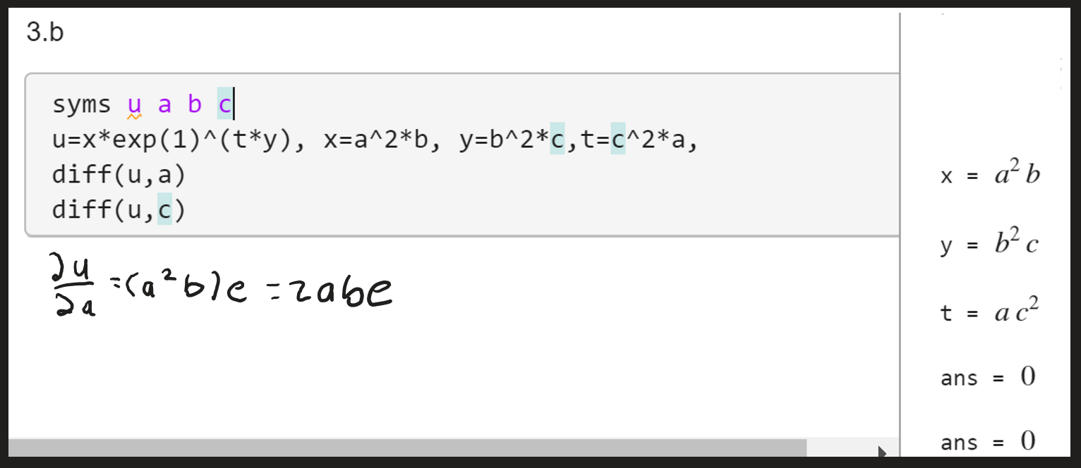 Solved What am I doing wrong in mat lab? it says the ans=0 | Chegg.com