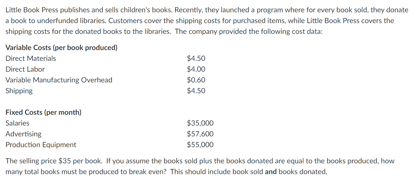 Solved Little Book Press publishes and sells children's | Chegg.com