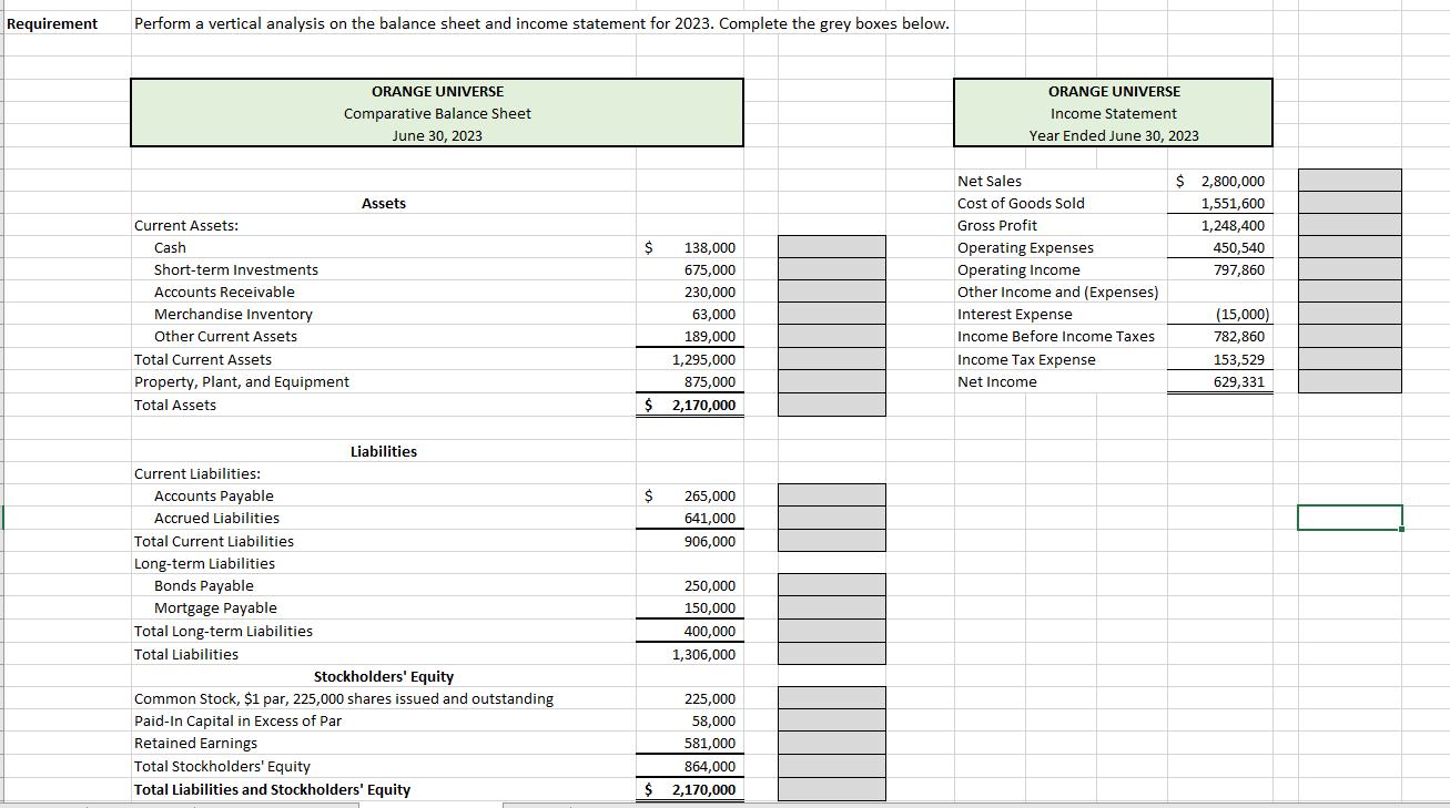 Solved ORANGE UNIVERSE Comparative Balance Sheet June 30, | Chegg.com