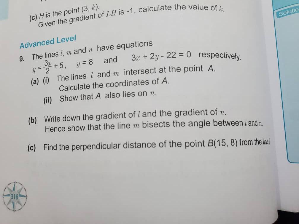 Solved Solutio (c) H is the point (3, k). Given the gradient | Chegg.com