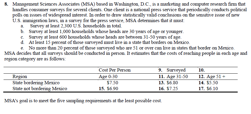 Solved 8. Management Sciences Associates (MSA) based in | Chegg.com