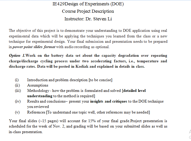 IE429Design of Experiments (DOE) Course Project | Chegg.com