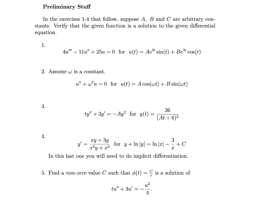 Solved Preliminary Stuff In the exercises 1-4 that follow, | Chegg.com
