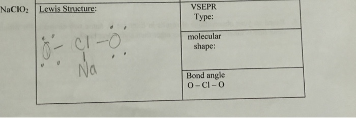 Solved NaCIO2 Lewis Structure: VSEPR Type: molecular shape: | Chegg.com