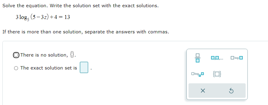 Solved Solve the equation. Write the solution set with the | Chegg.com