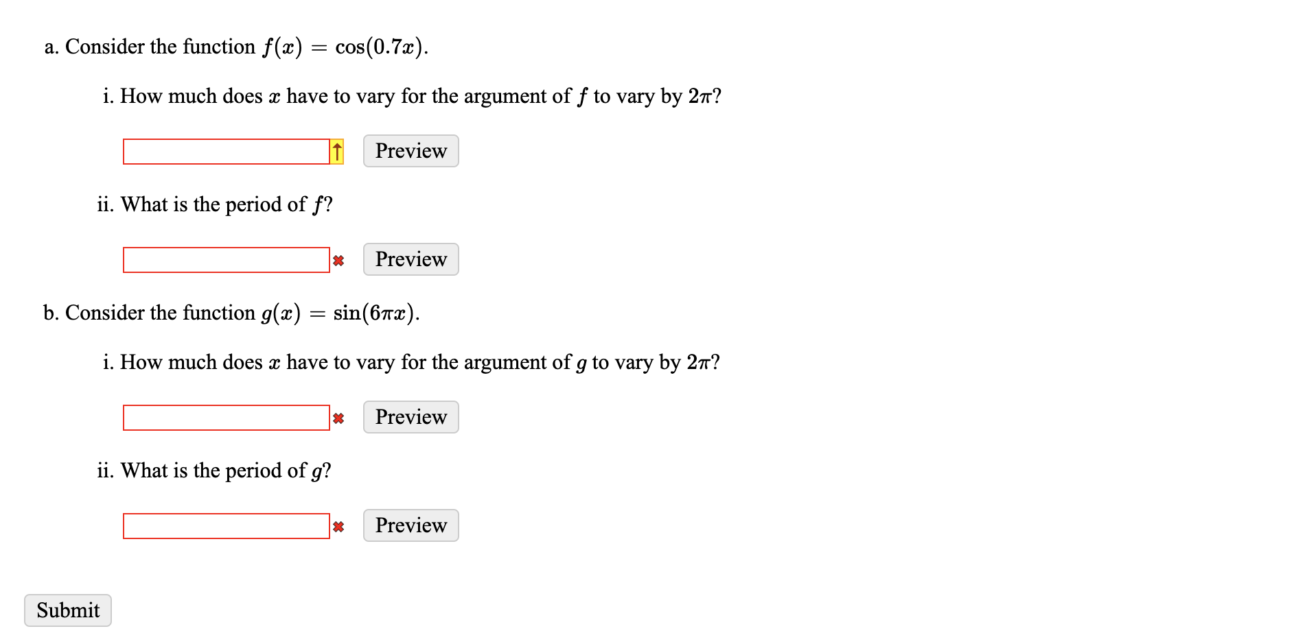 Solved a. Consider the function f(x) = cos(0.7x). i. How | Chegg.com