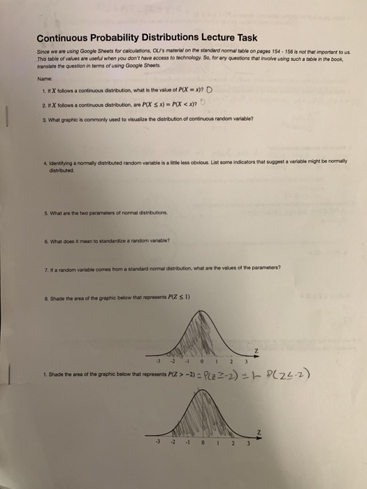 Solved Continuous Probability Distributions Lecture Task | Chegg.com