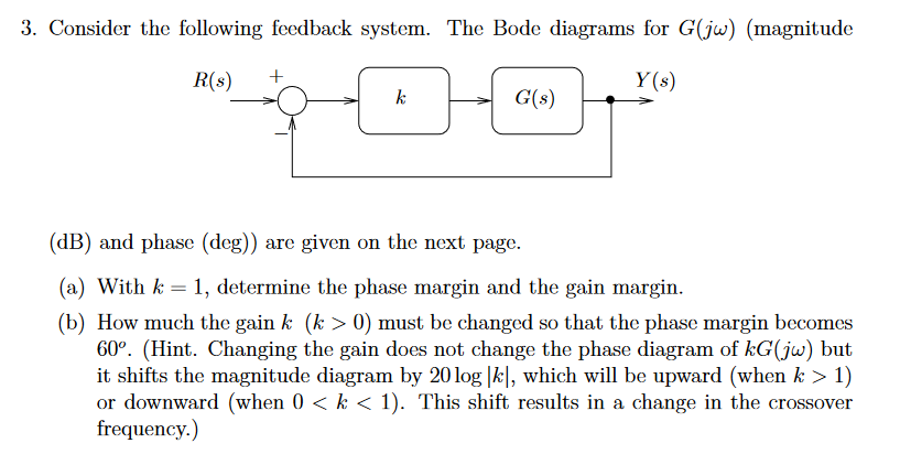 Solved 3. Consider the following feedback system. The Bode | Chegg.com