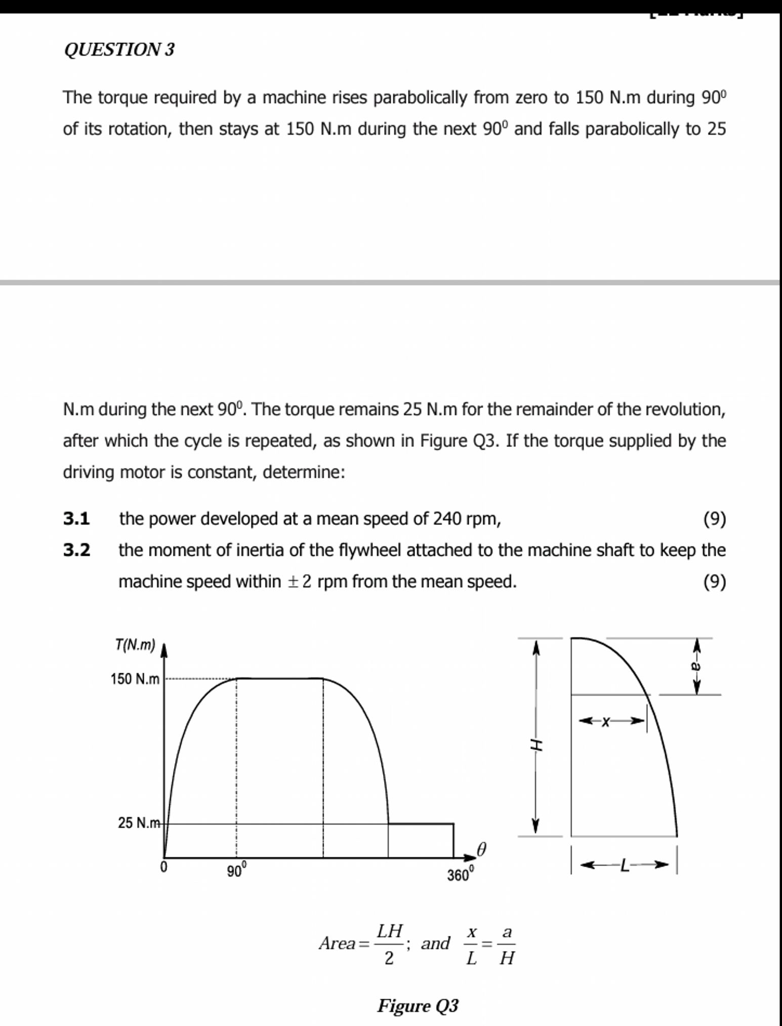 Solved QUESTION 3The torque required by a machine rises | Chegg.com