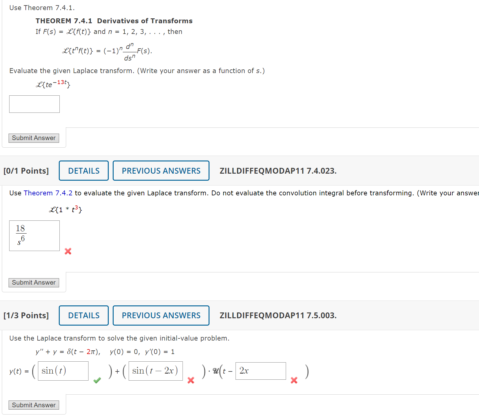 Solved THEOREM 7.4.1 Derivatives of Transforms If | Chegg.com