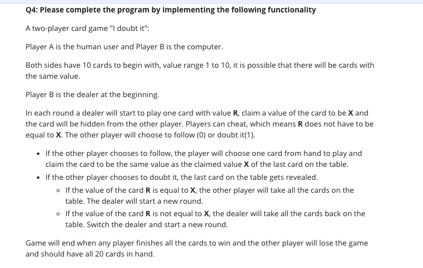 Q4: Please complete the program by implementing the | Chegg.com