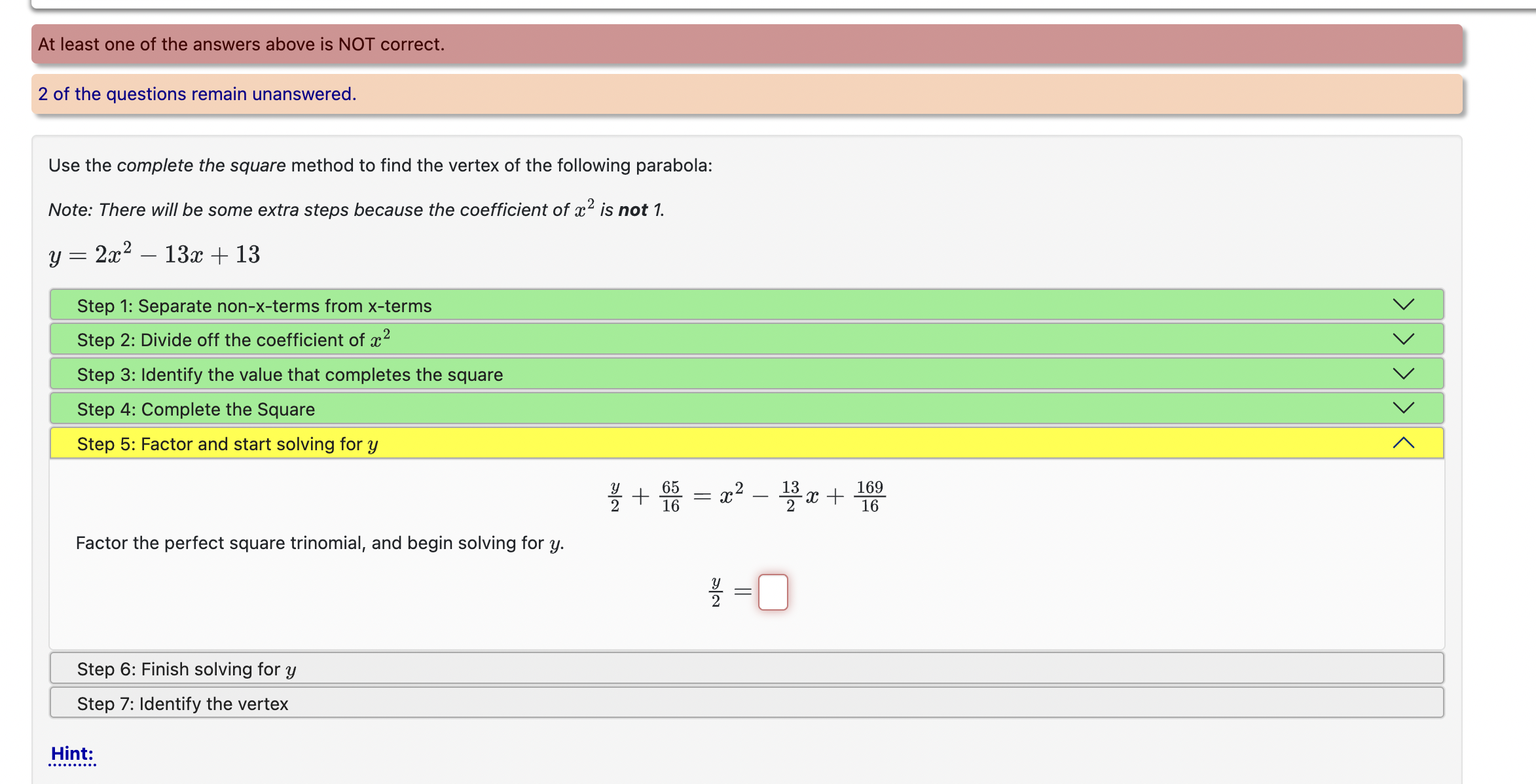 Solved SOMEONE HELP: ive tries so many ways to put for y/2 | Chegg.com | Chegg.com