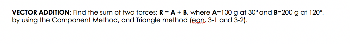 Solved VECTOR ADDITION: Find the sum of two forces: R= A + | Chegg.com