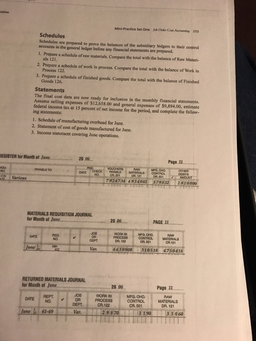249 Mini-Practice Set One Job Order Cost Accounting | Chegg.com