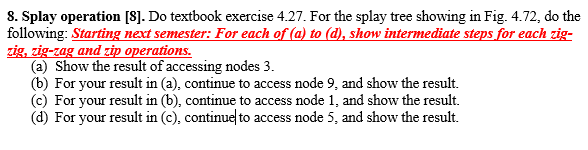 Solved 8. Splay operation [8]. Do textbook exercise 4.27. | Chegg.com