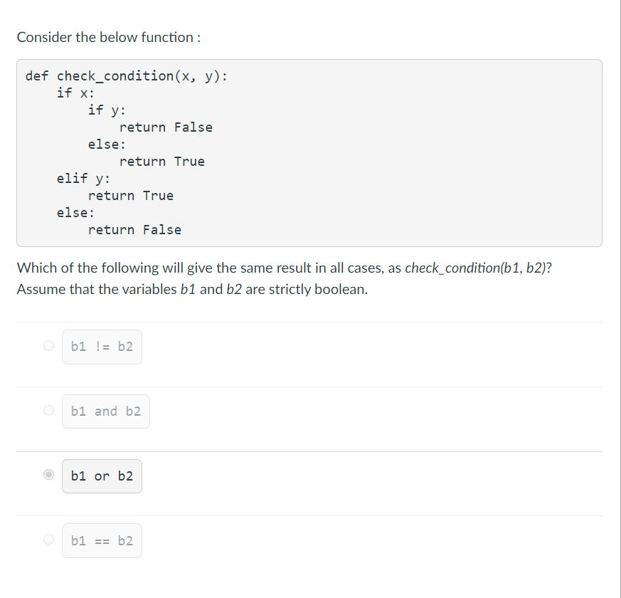 Solved Consider the below function: def check_condition | Chegg.com