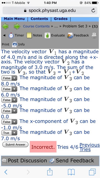 Solved The velocity vector V_1 has a magnitude of 4.0 m/s | Chegg.com
