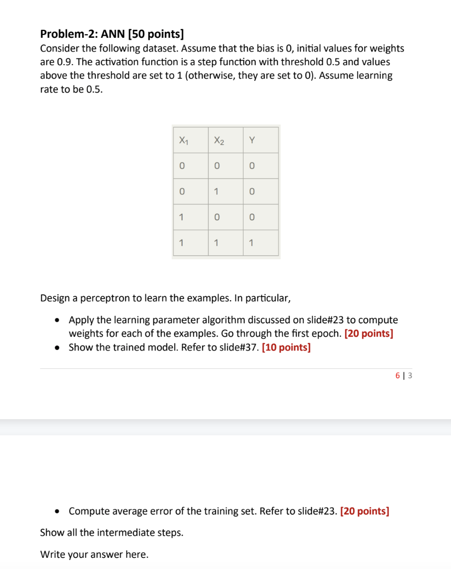 Solved Problem-2: ANN (50 points] Consider the following | Chegg.com