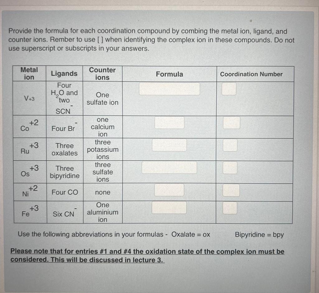 Solved Provide the formula for each coordination compound by | Chegg.com