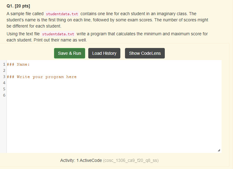 Solved Q1. [20 pts] A sample file called studentdata.txt | Chegg.com