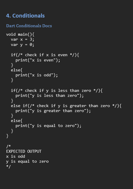Solved 4 Conditionals Dart Conditionals Docs Void Main 