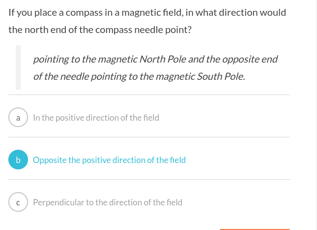 Solved If you place a compass in a magnetic field, in what | Chegg.com