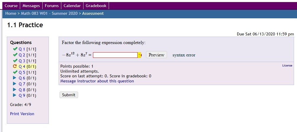 Solved Course Messages Forums Calendar Gradebook Home > Math | Chegg.com