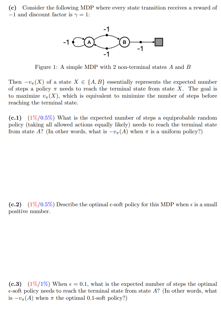 Solved (c) Consider the following MDP where every state | Chegg.com