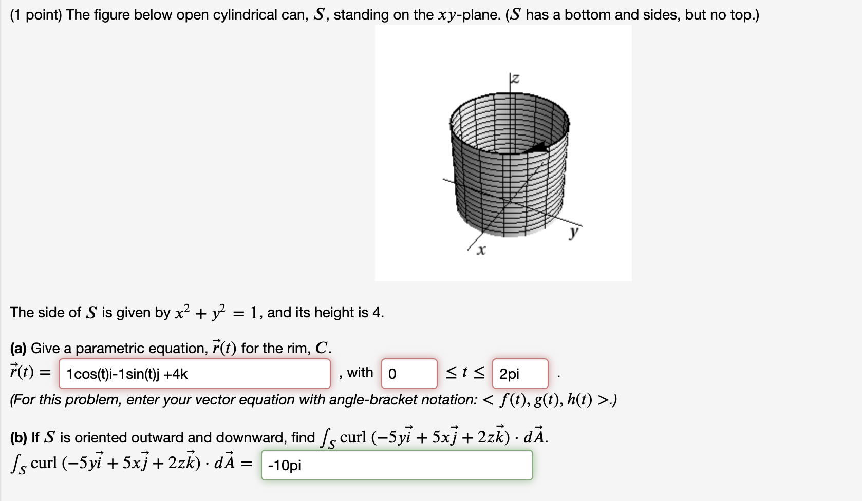 Solved The figure below open cylindrical can, 𝑆S, standing | Chegg.com