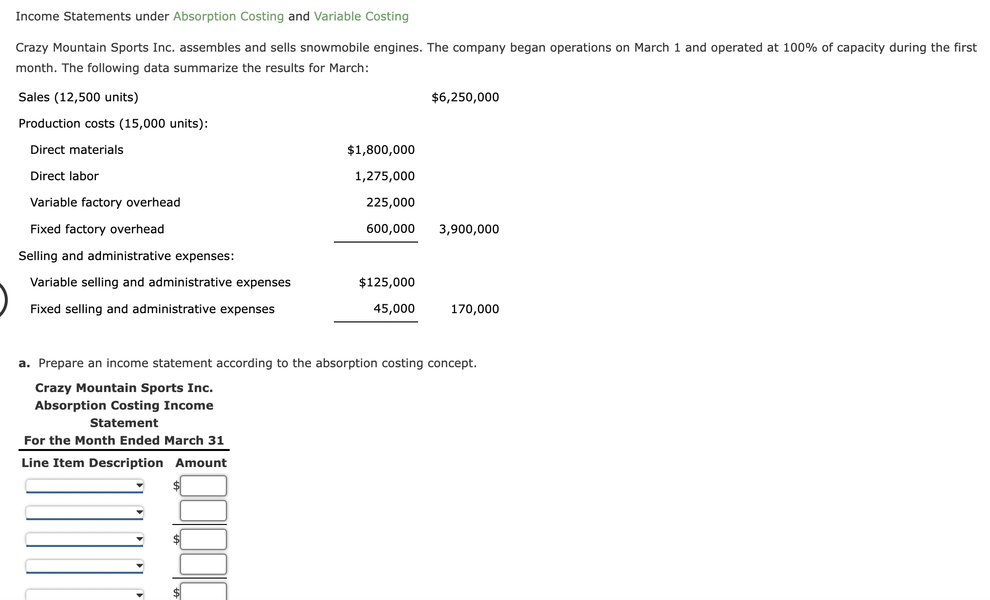 Solved Income Statements under Absorption Costing and | Chegg.com