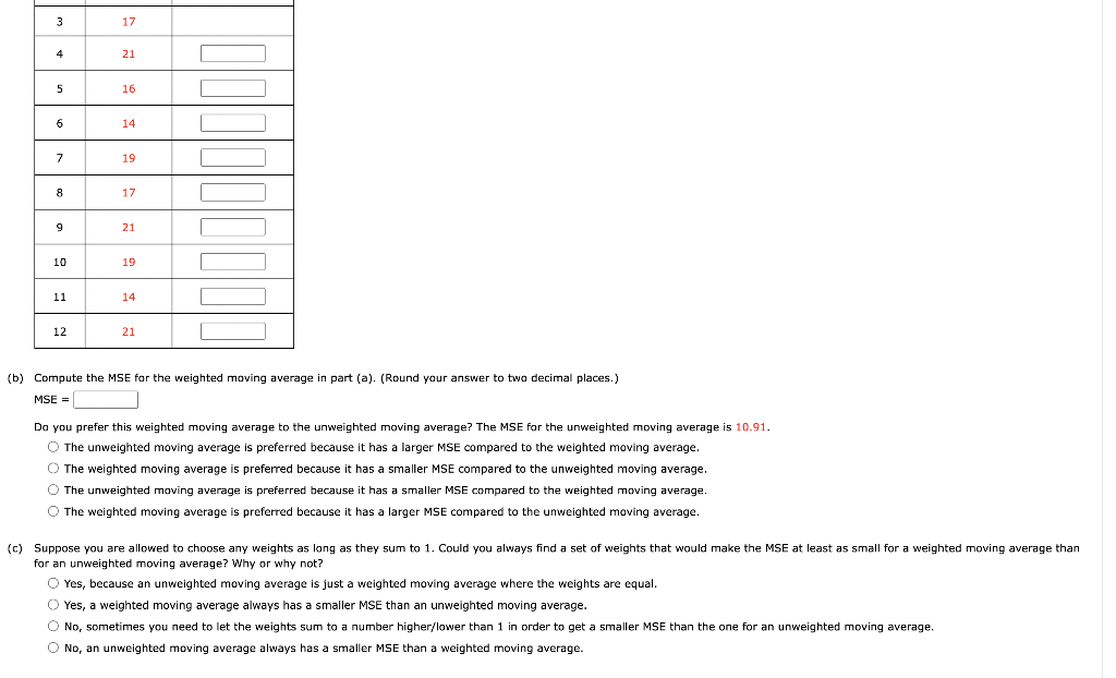 Solved time series. (Round your answers to two decimal | Chegg.com