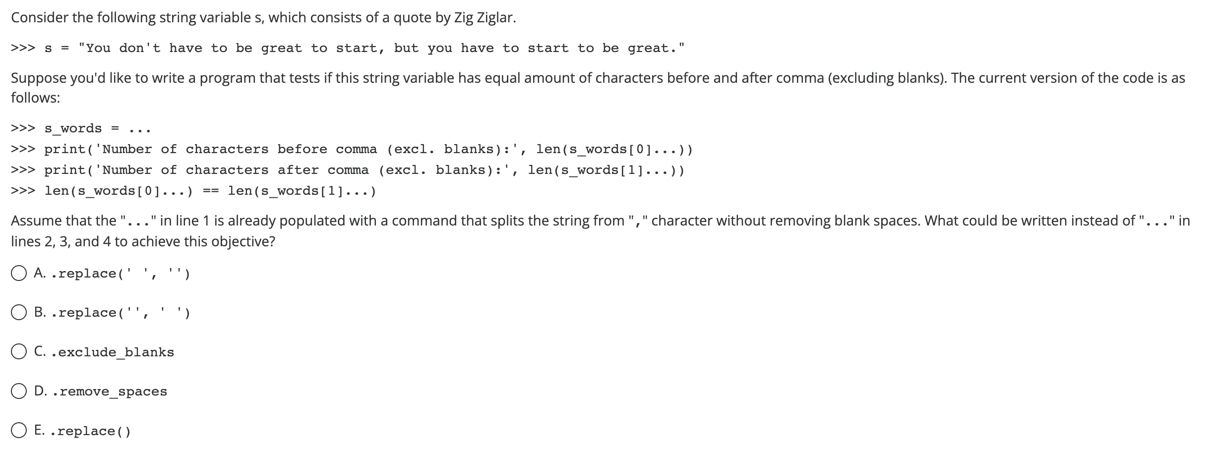 Consider the following string variable s, which | Chegg.com